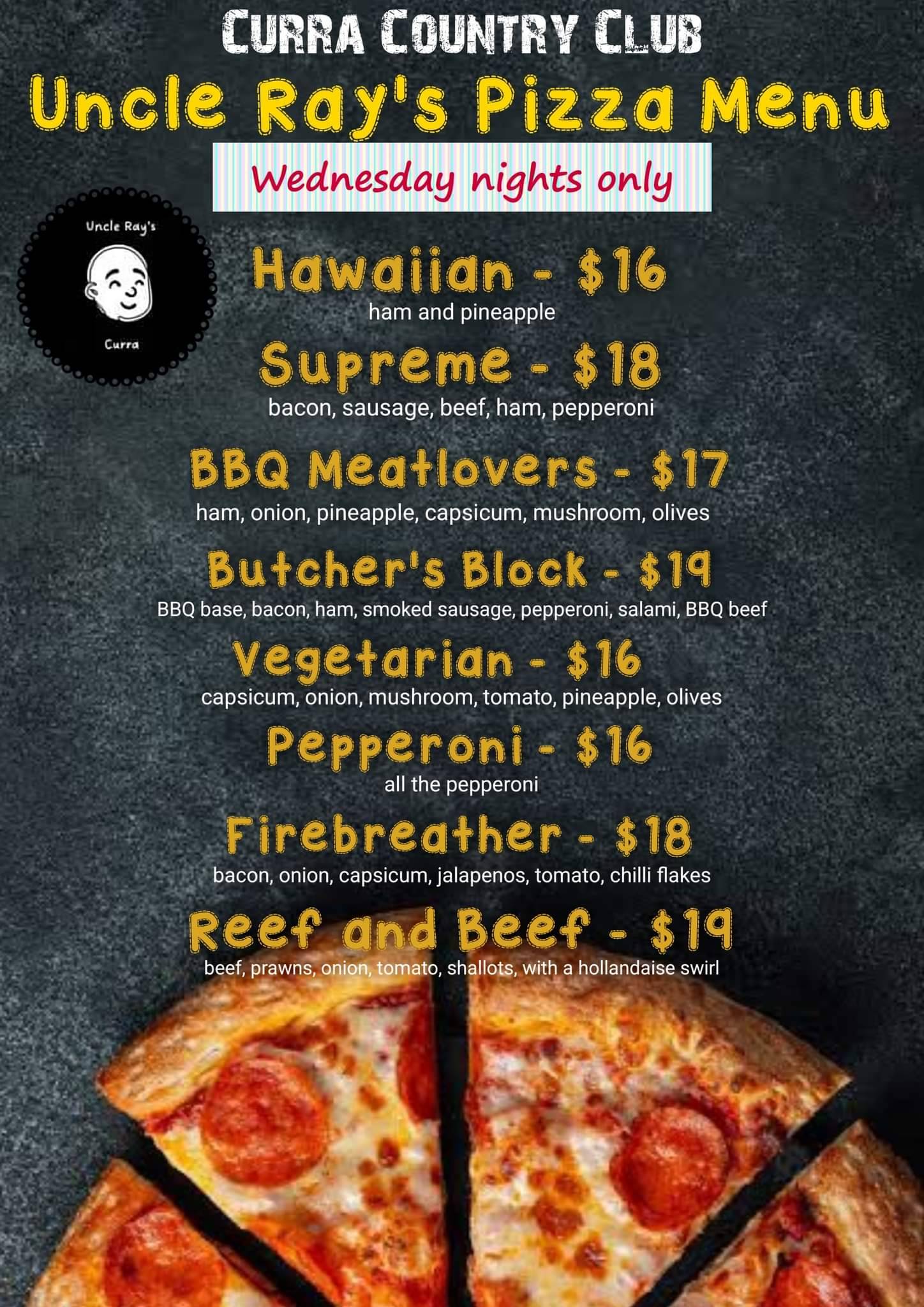 Menu at Curra Country Club, Australia