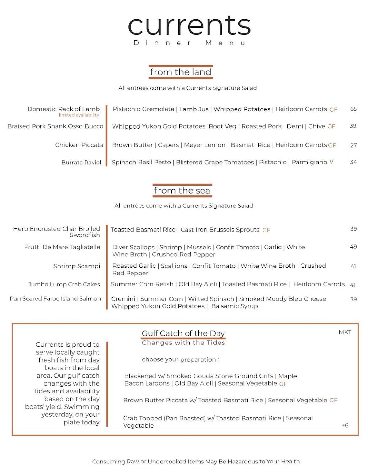 Menu at Currents Cuisine & Historic Event Hall pub & bar, Tarpon Springs