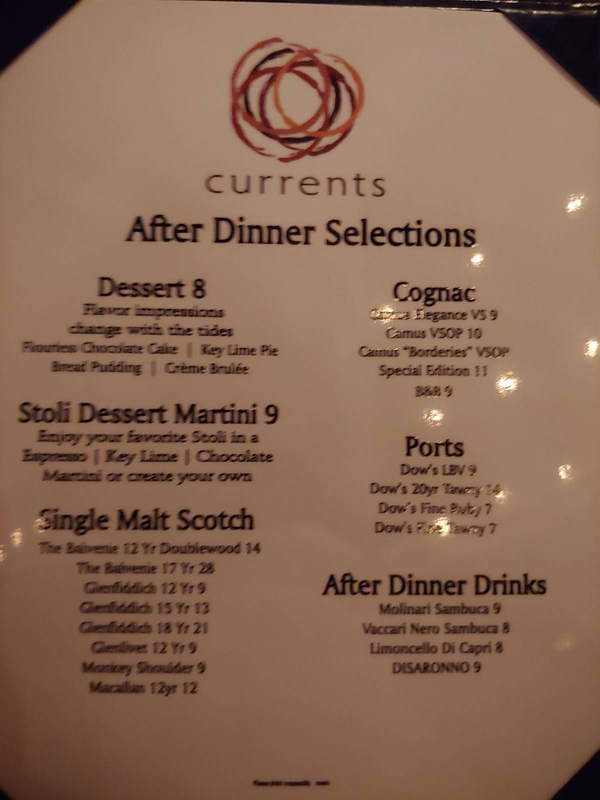 Menu at Currents Exquisite Cuisine & Historic Event Hall pub & bar ...