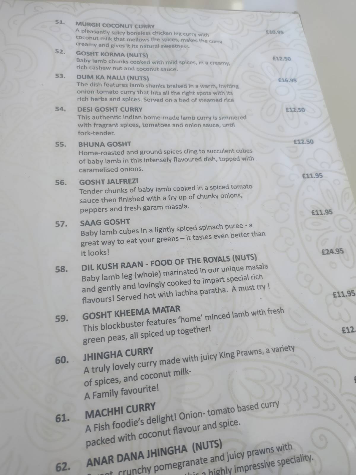 Menu at Curry and Sushi restaurant, Gibraltar