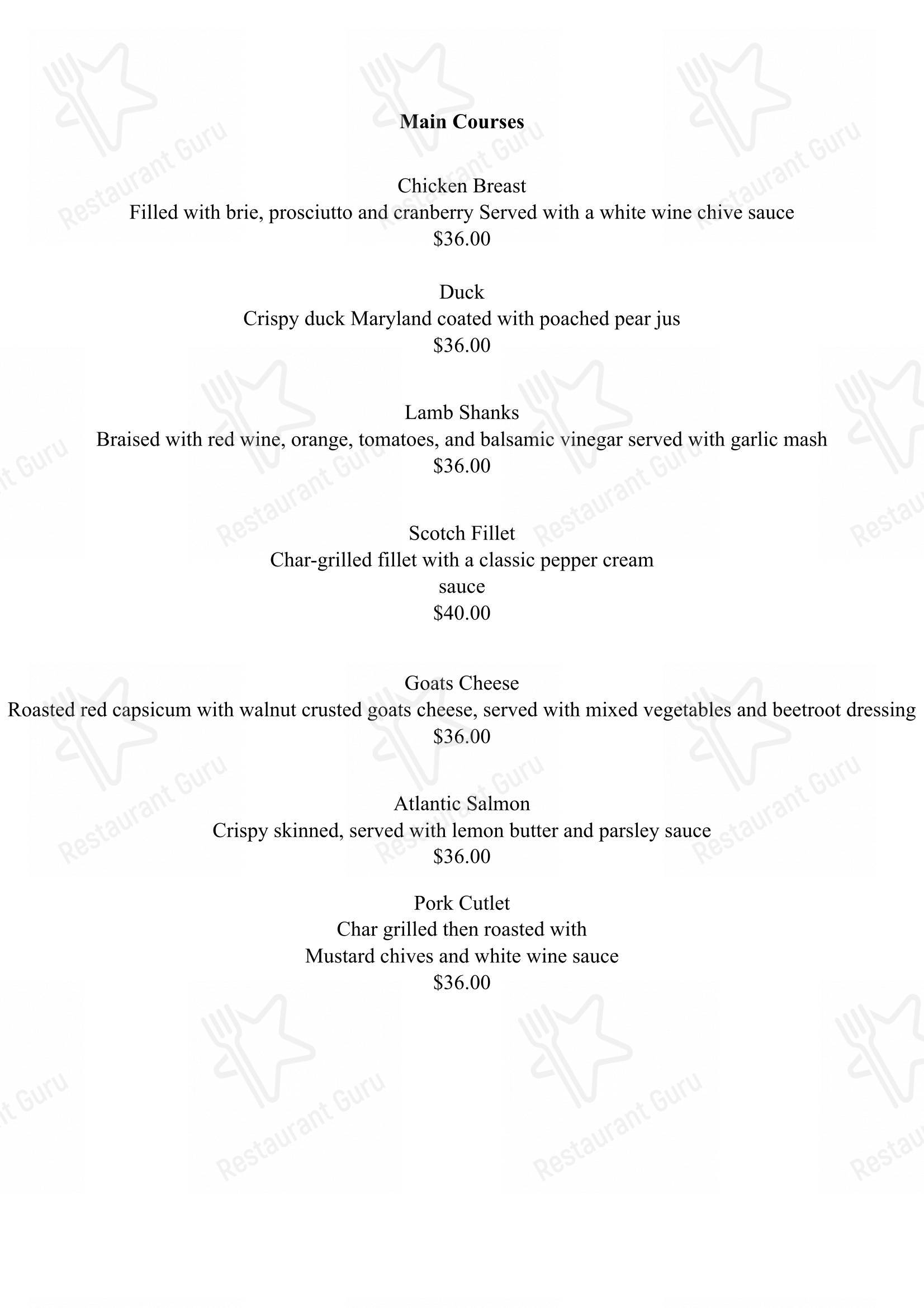 Menu at D’Browes Restaurant, Narrabundah