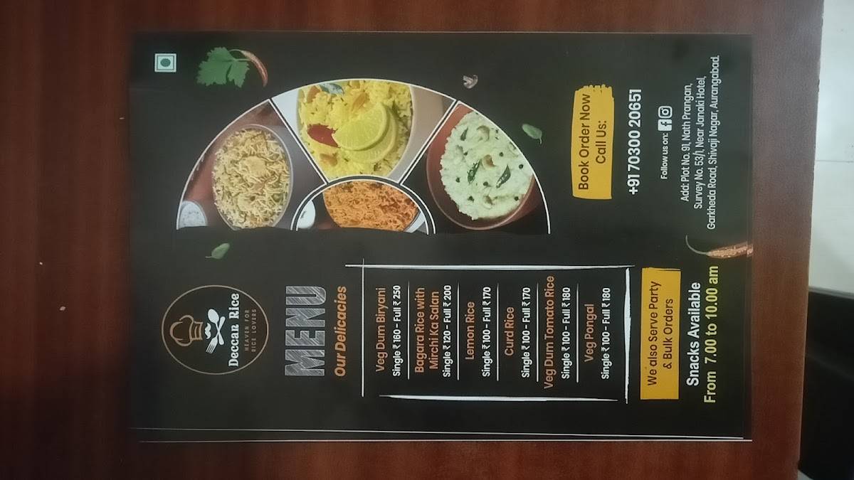 Menu at DECCAN RICE, Aurangabad