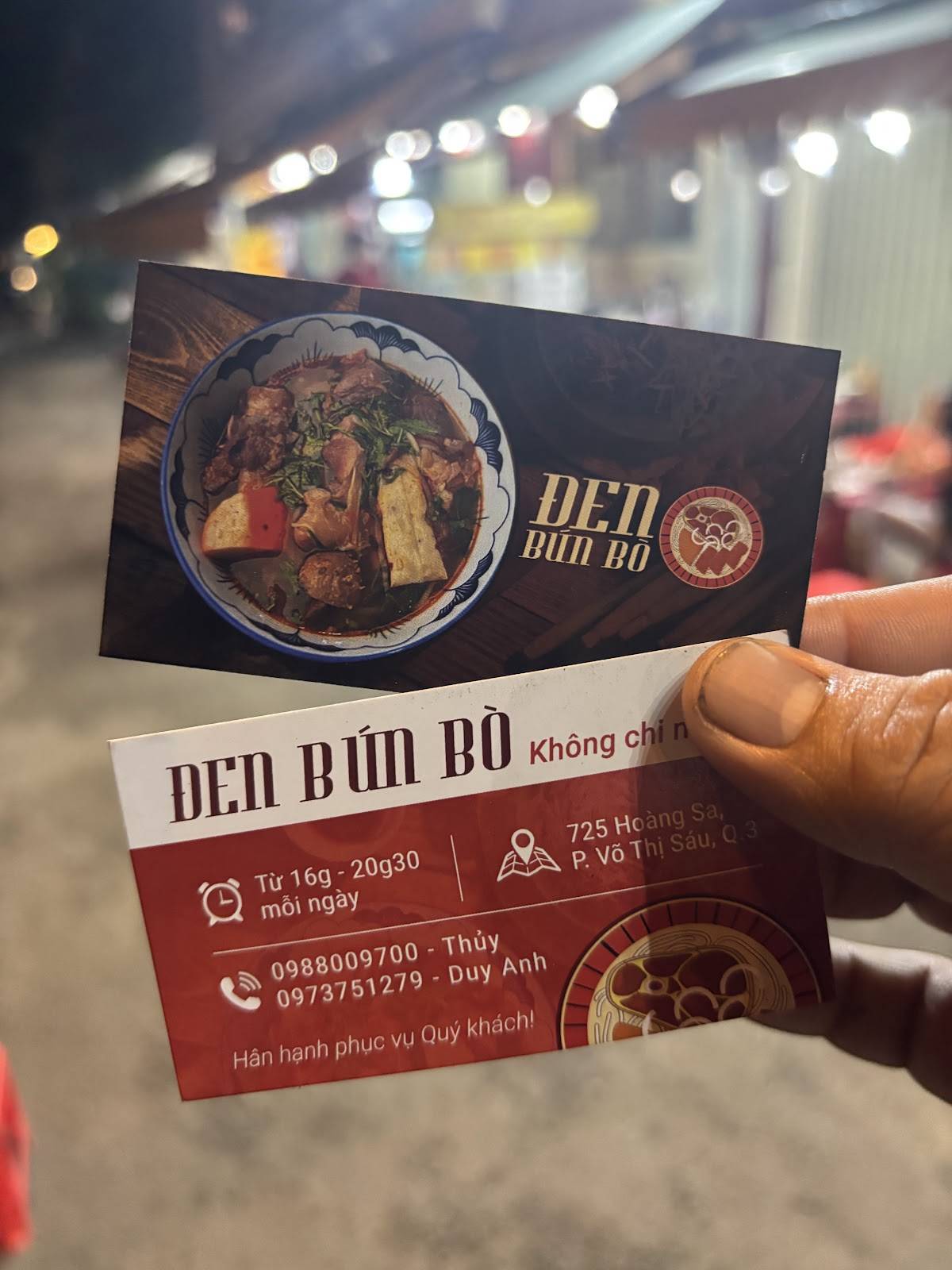 Menu at ĐEN BÚN BÒ restaurant, Ho Chi Minh City