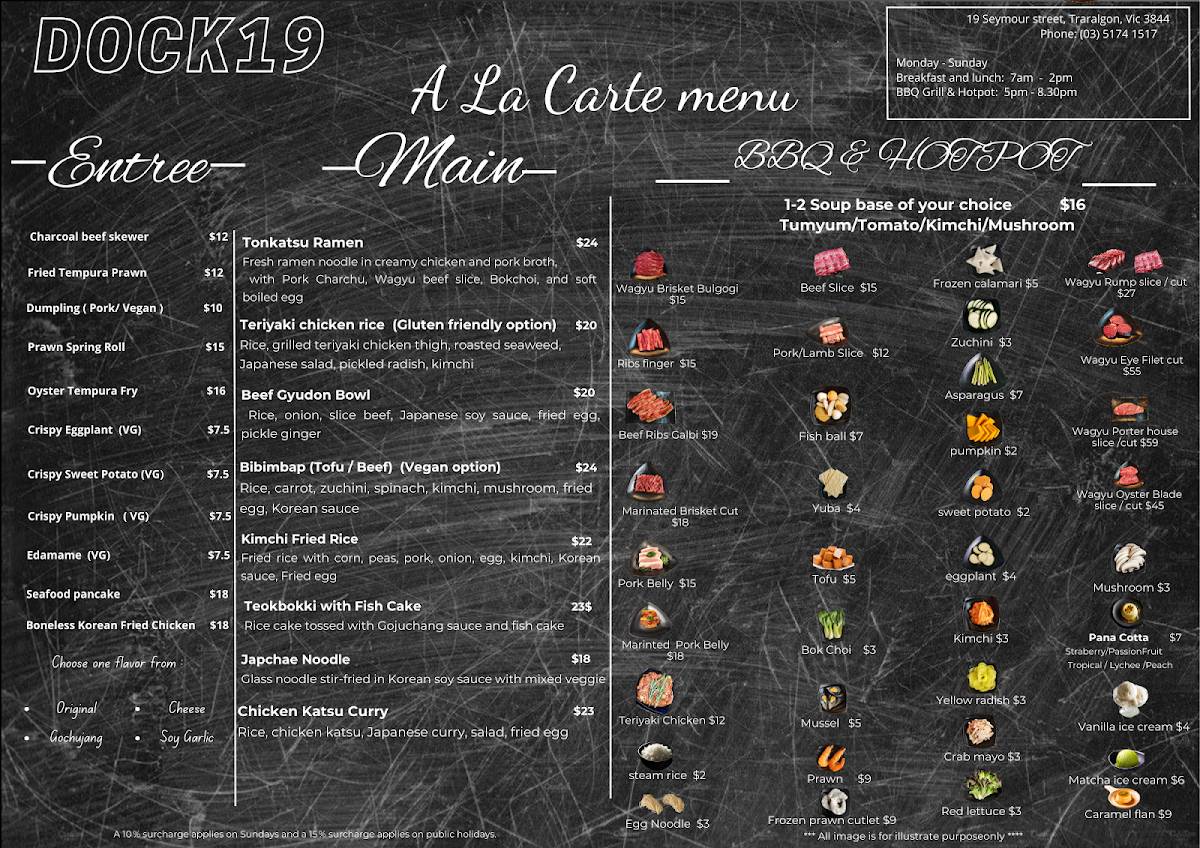 Menu at DOCK19 by Don Ho cafe, Traralgon