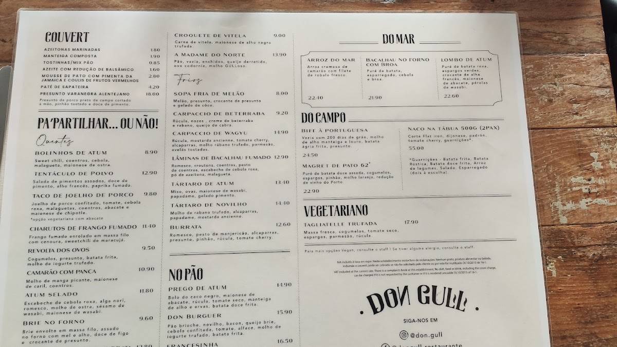 Menu at DON GULL restaurant, Lagos
