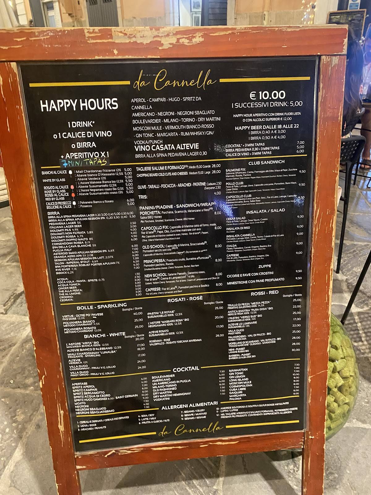 Menu da Da Cannella Aperitivi pub & bar, Bari