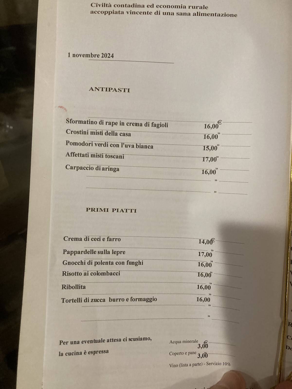 Menu da Ristorante Da Delfina, Artimino