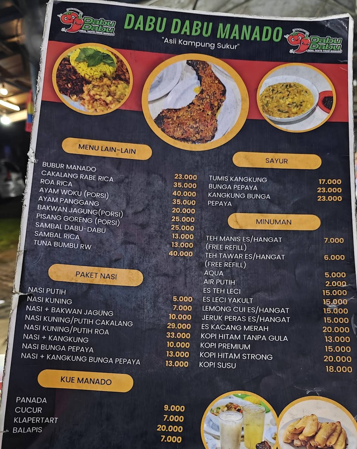 Carta del restaurante Dabu-Dabu Manado, Tangerang del Sur