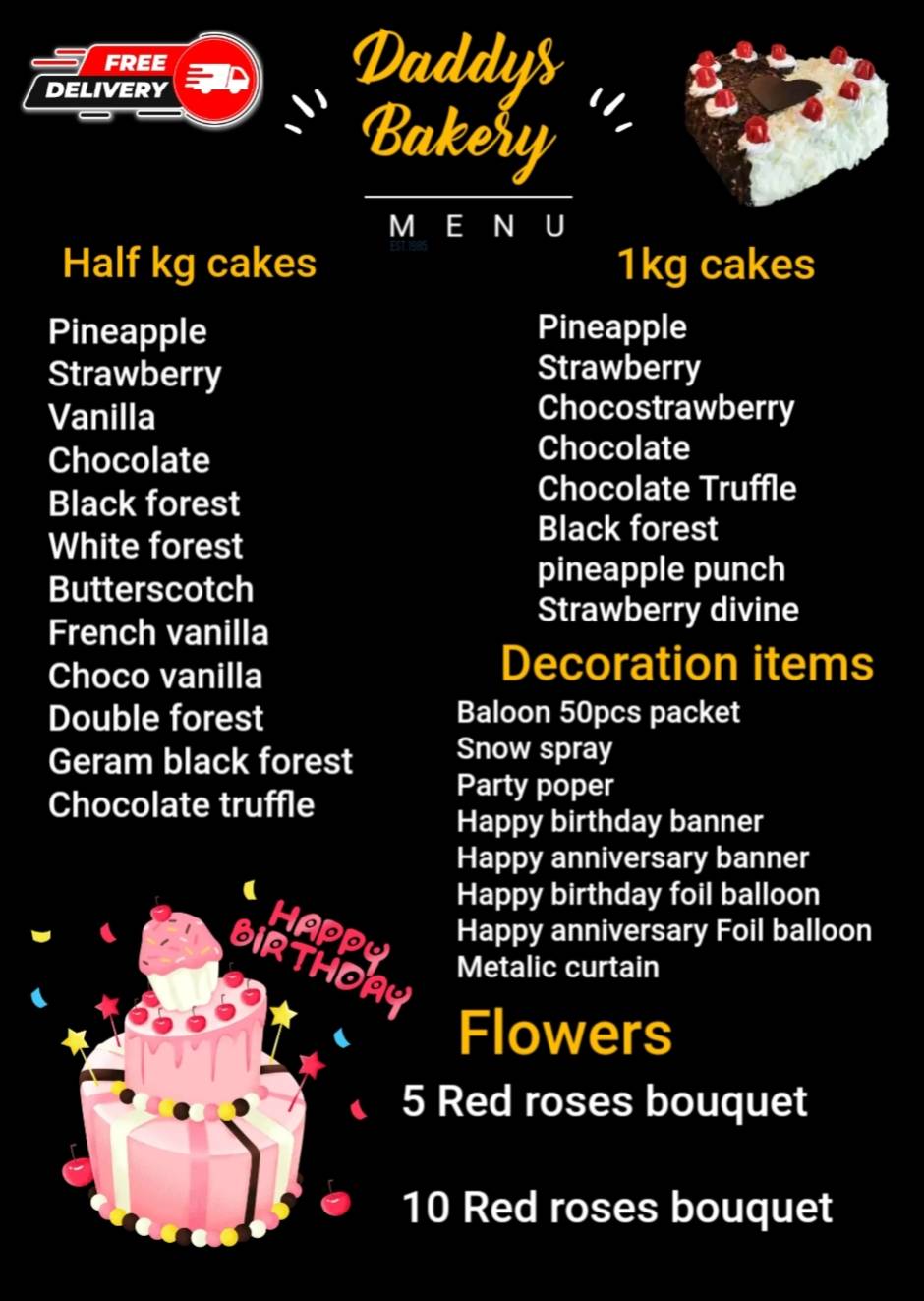 Menu at Daddy's Bakery, Brajrajnagar