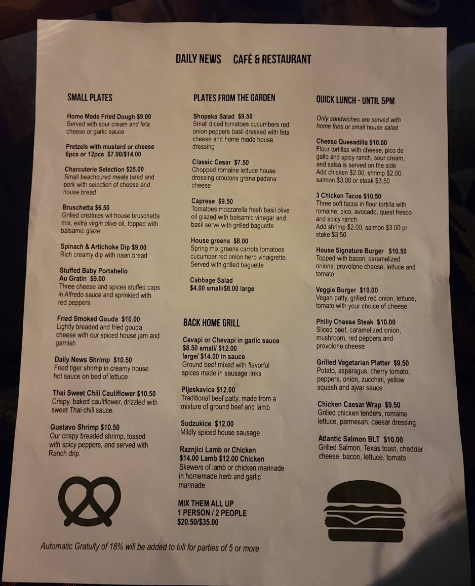 Menu at Daily News Cafe & Restaurant, Clearwater