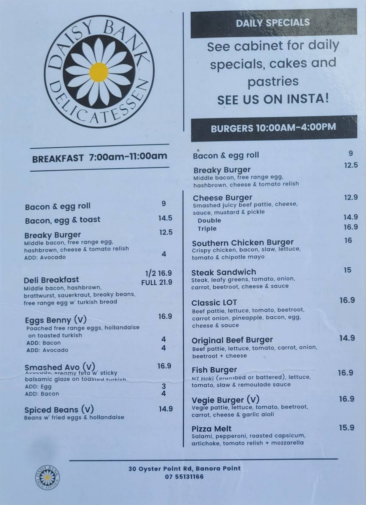 Menu at Daisy Bank Deli & Point Store fast food, Banora Point