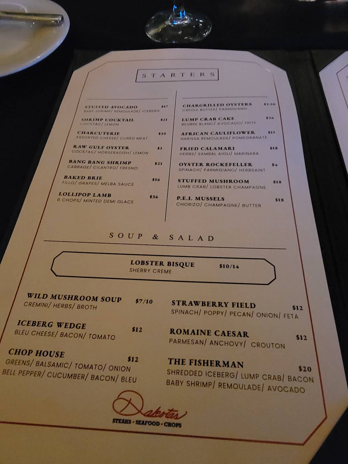 Menu at Dakotas Steaks - Seafood - Chops steakhouse, Tyler, Old Bullard ...