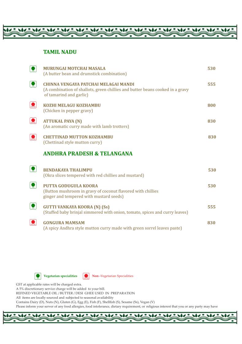 Menu at Dakshin, Chennai, Crowne Plaza Chennai Adyar Park