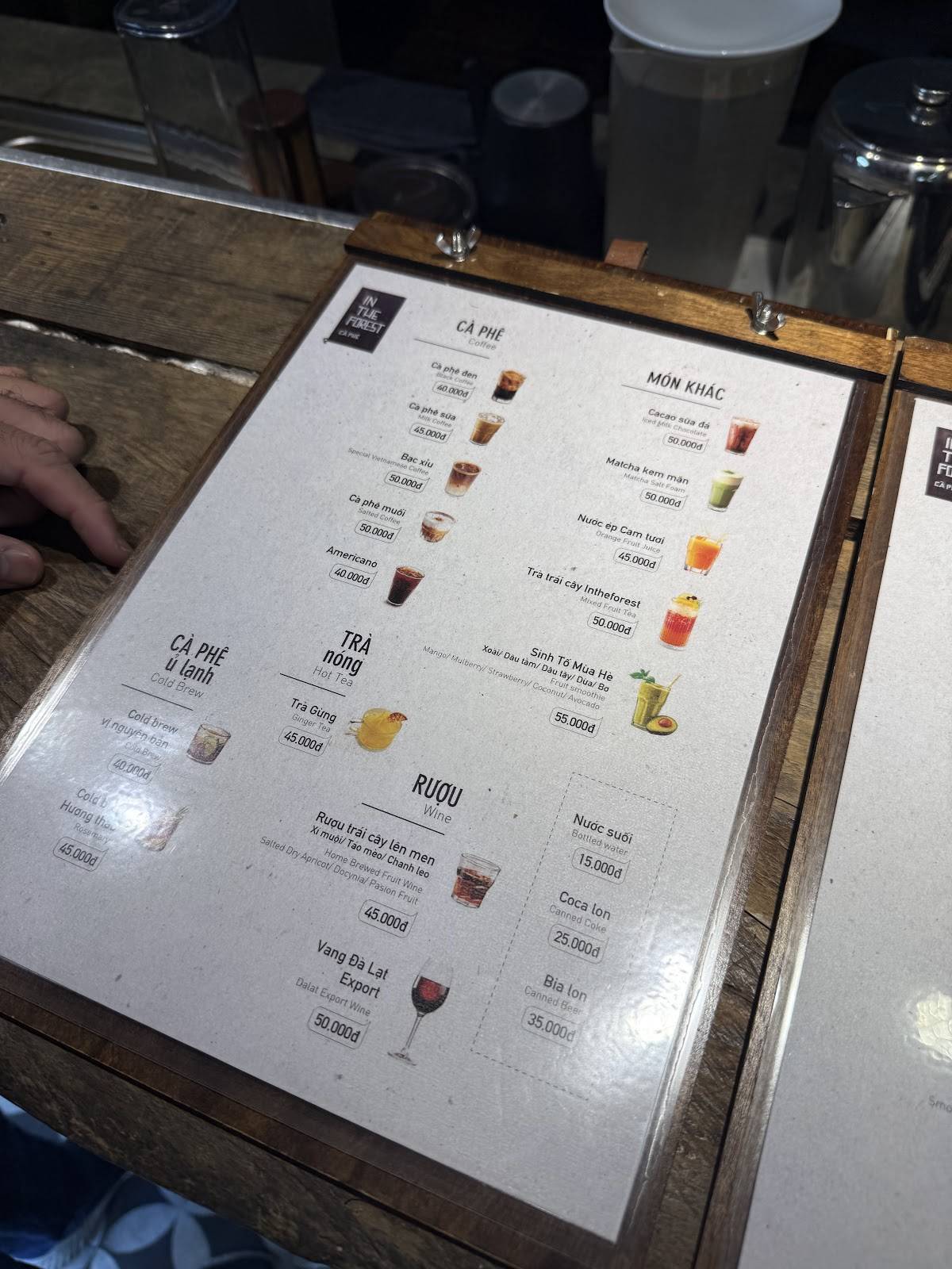 Menu at In The Forest Đà Lạt cafe, Dalat