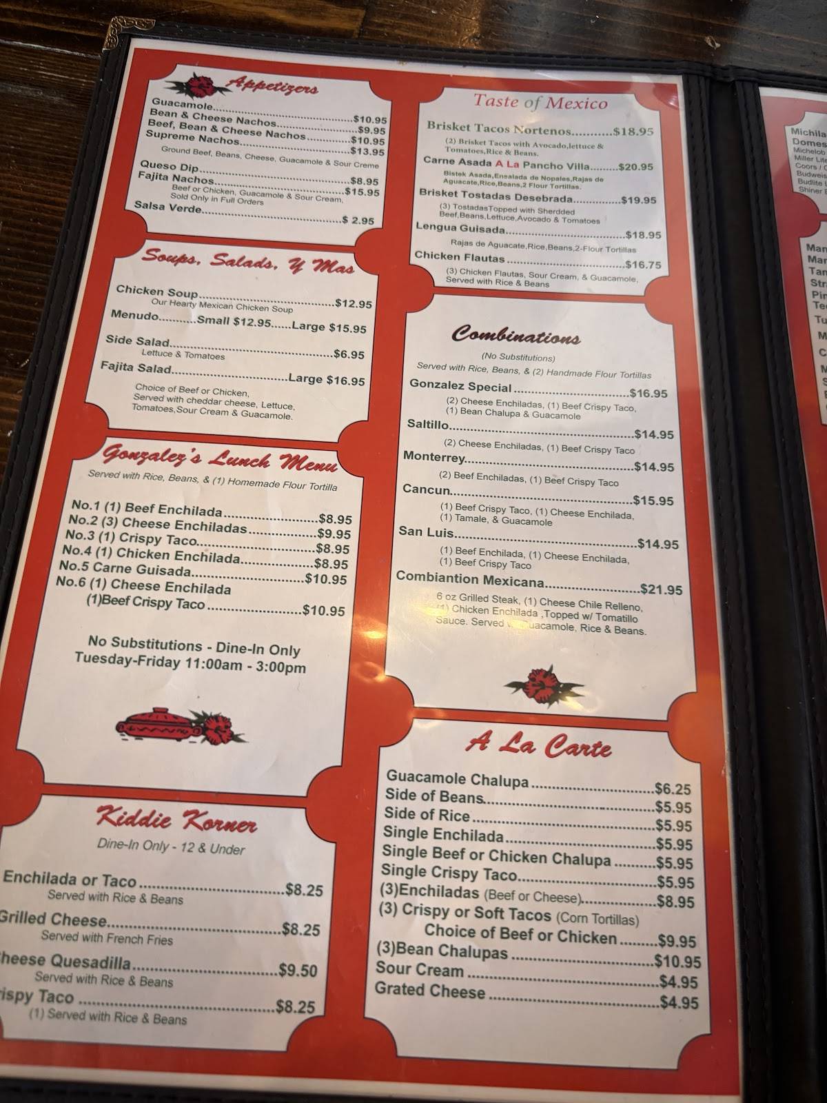 Menu at Gonzalez Restaurant, Dallas, 367 Jefferson Blvd
