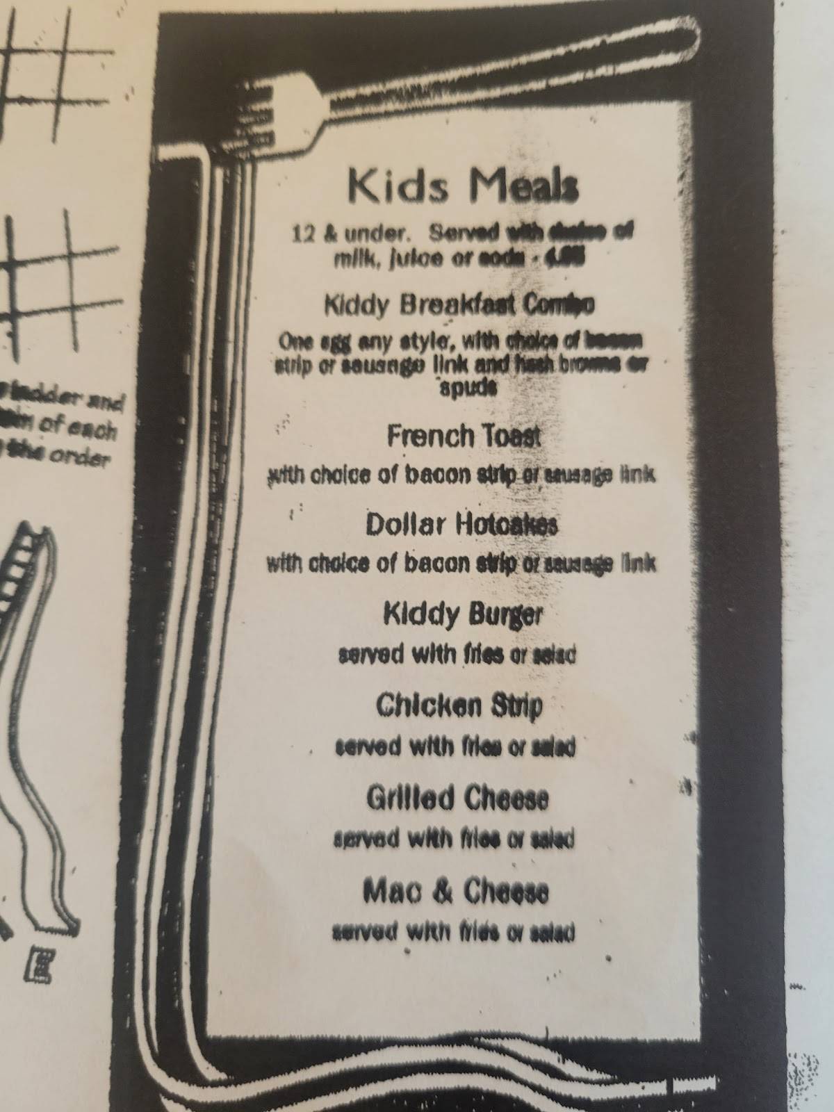 Menu at Dam Korner cafe, Lake Isabella