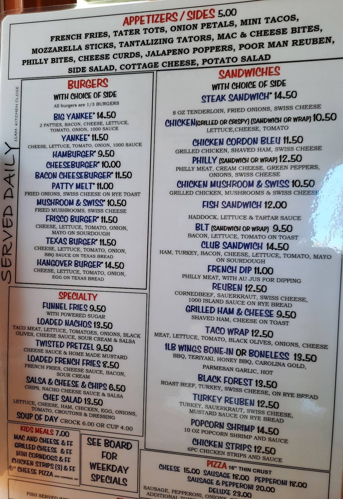 Menu at Damn Yankees Watering Hole pub & bar, Hortonville, N3517 County ...