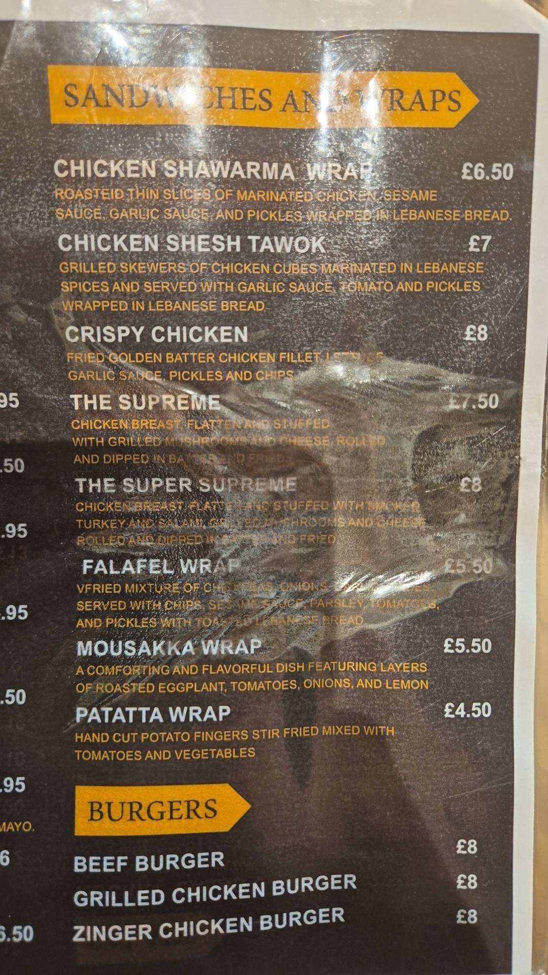 Menu at Darmisk Grill restaurant, Belfast