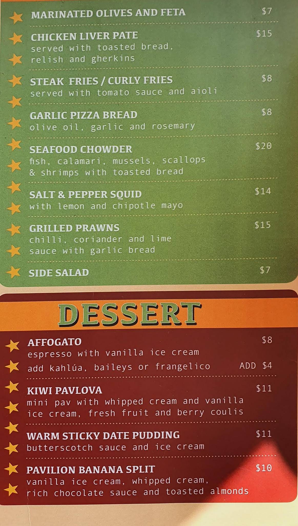 Menu at Days Bay Pavilion pizzeria, Lower Hutt