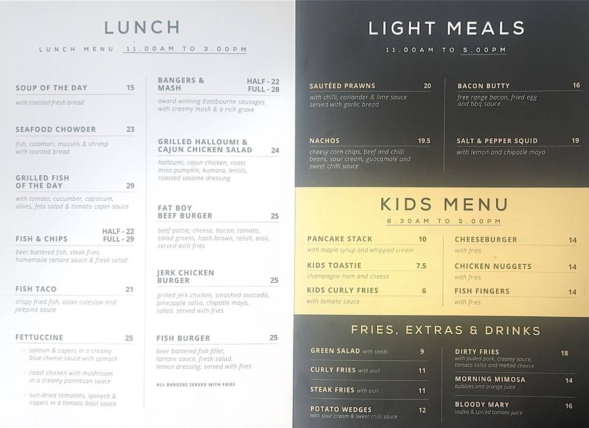 Menu at Days Bay Pavilion pizzeria, Lower Hutt