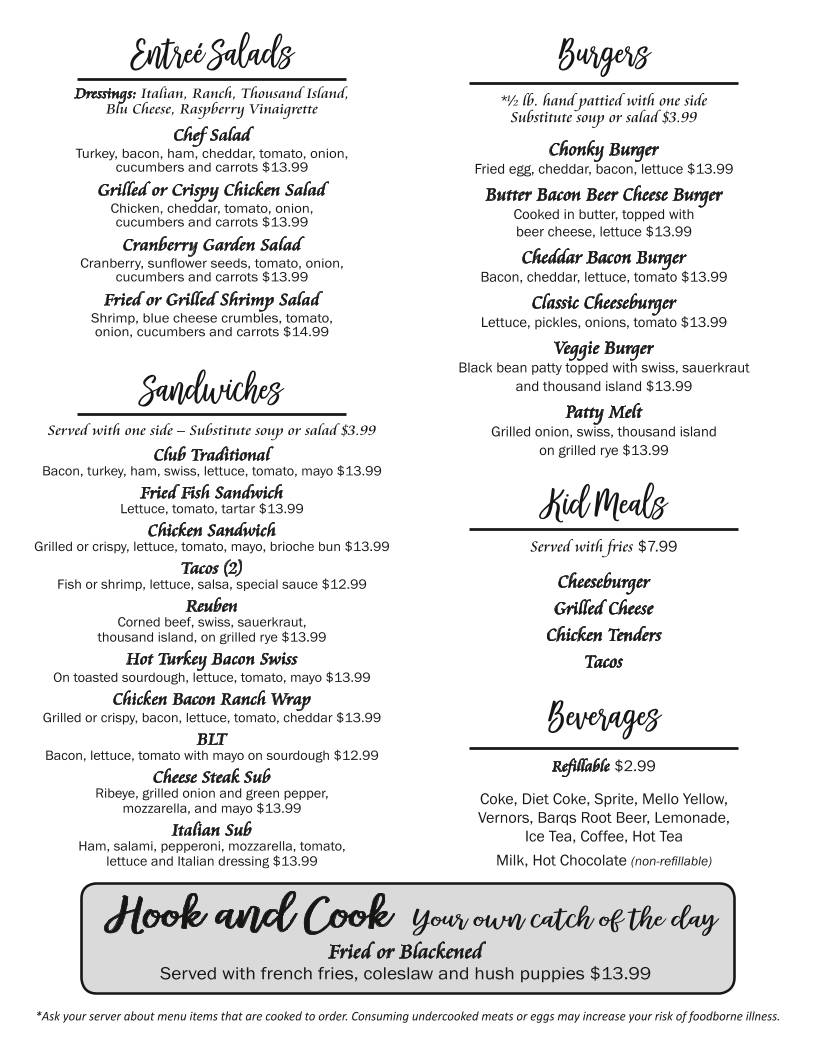 Menu at Days On The Lake restaurant, Grind Stone City, Pointe Aux ...