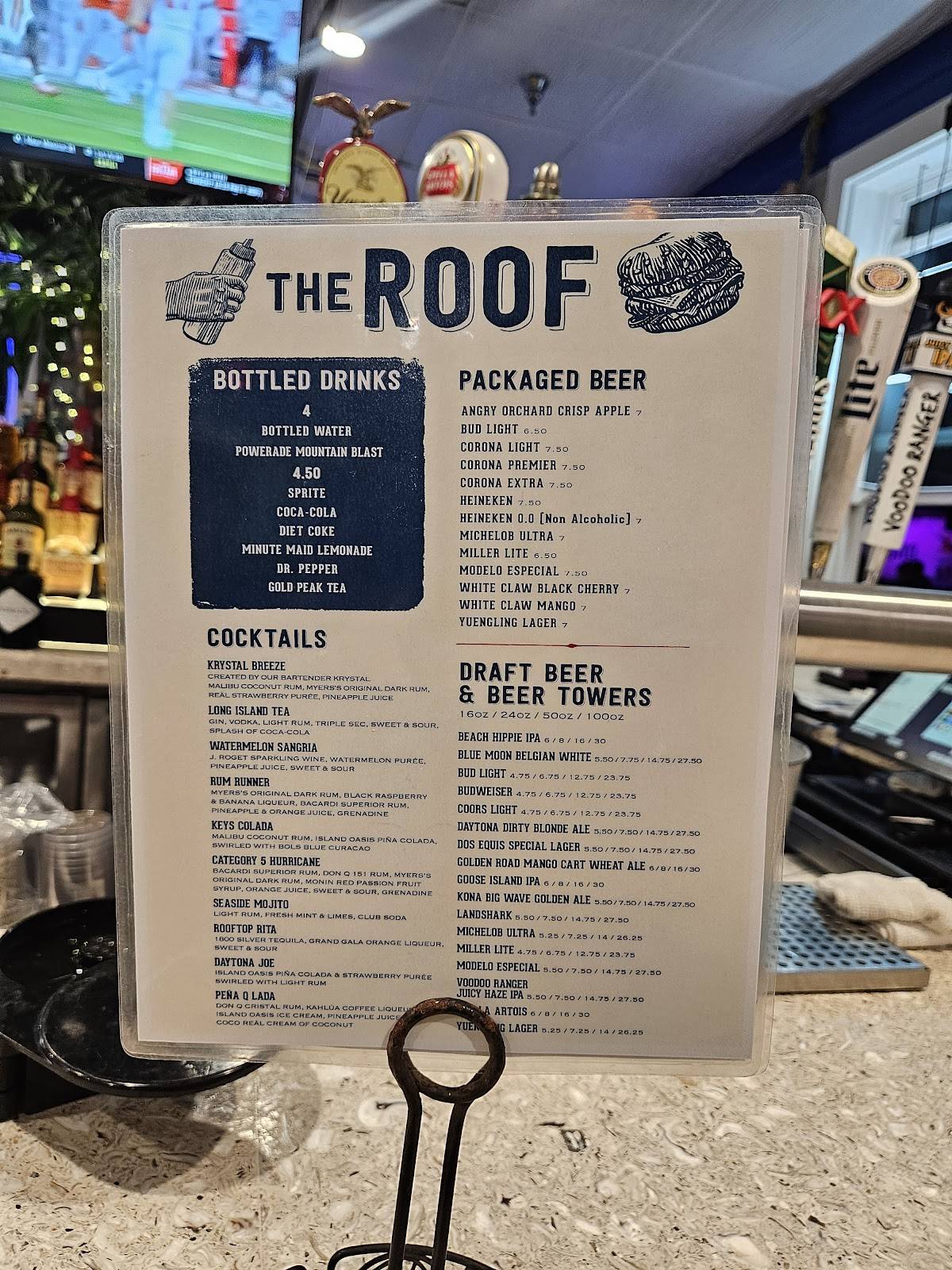 Menu at The Roof pub & bar, Daytona Beach