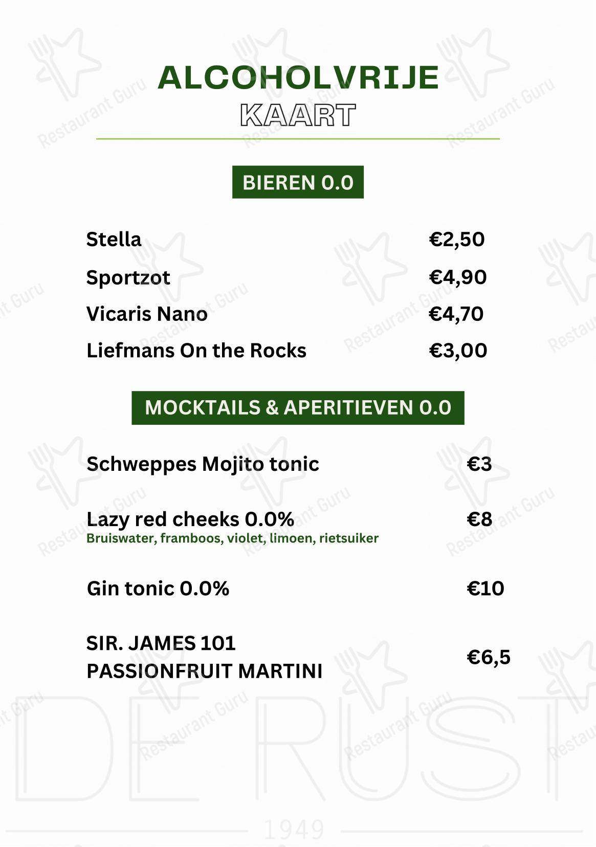 Menu at De Rust, Dendermonde