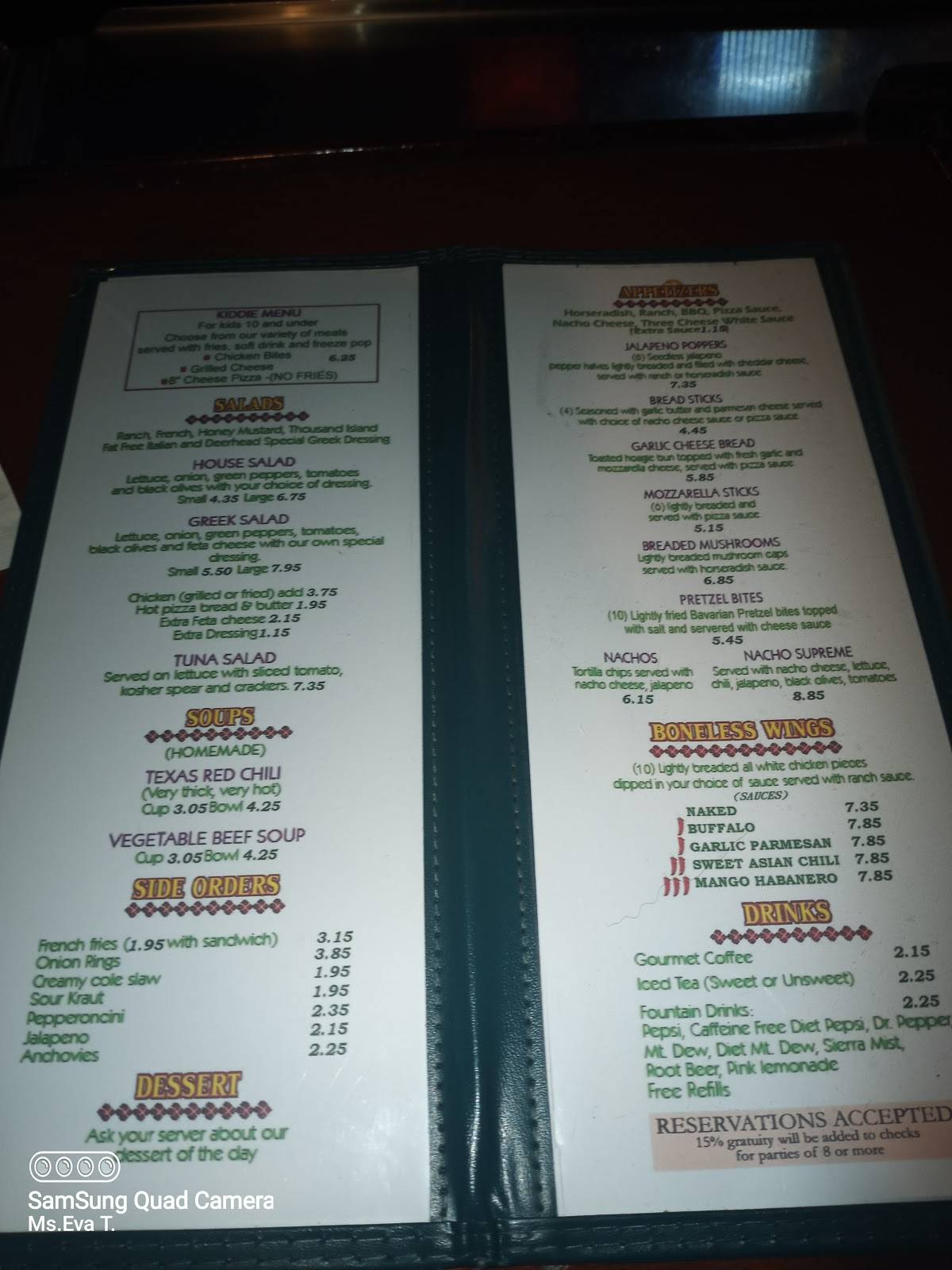 Menu at Deerhead Pizza cafe, Evansville