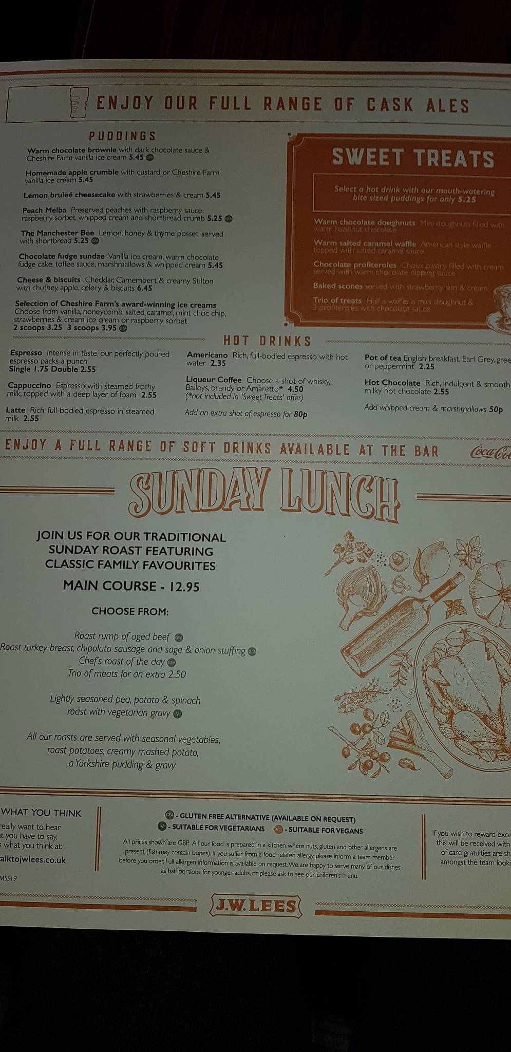 Menu at Vale Royal Abbey Arms pub & bar, Delamere, Chester Rd