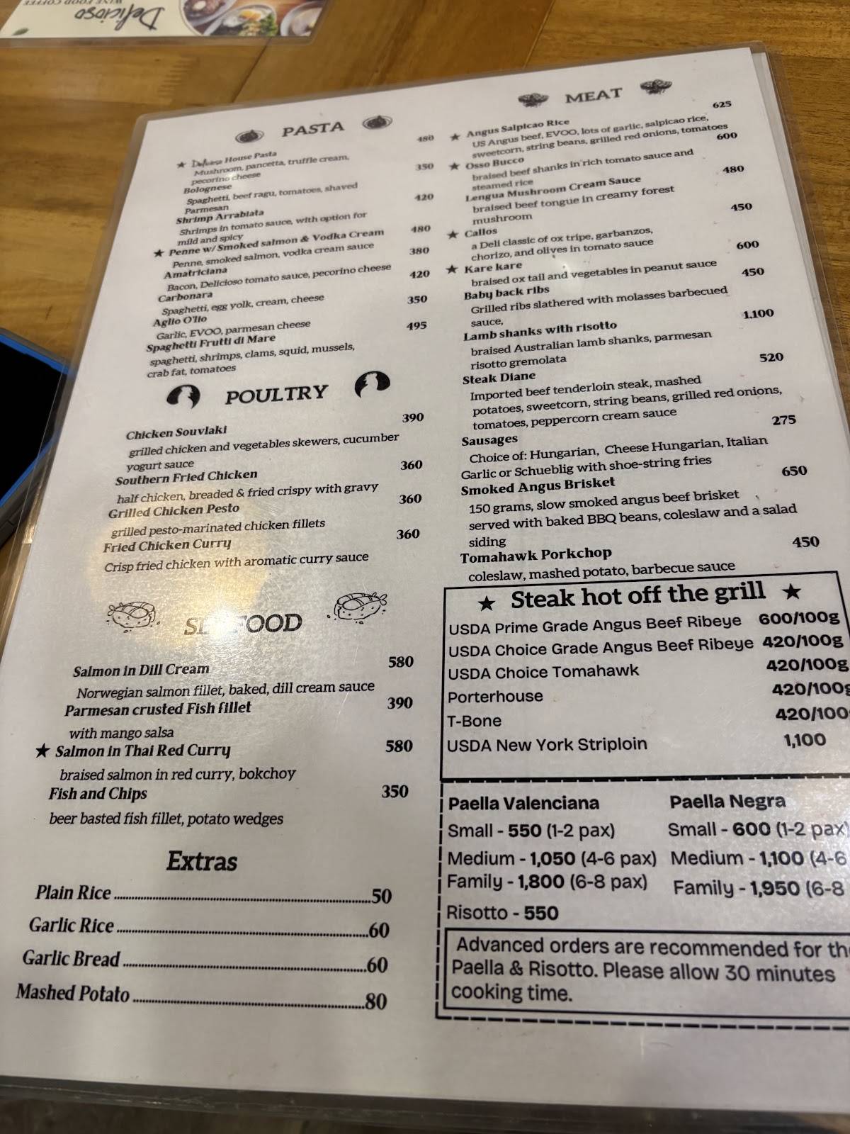 Menu at Delicioso restaurant, Bacolod