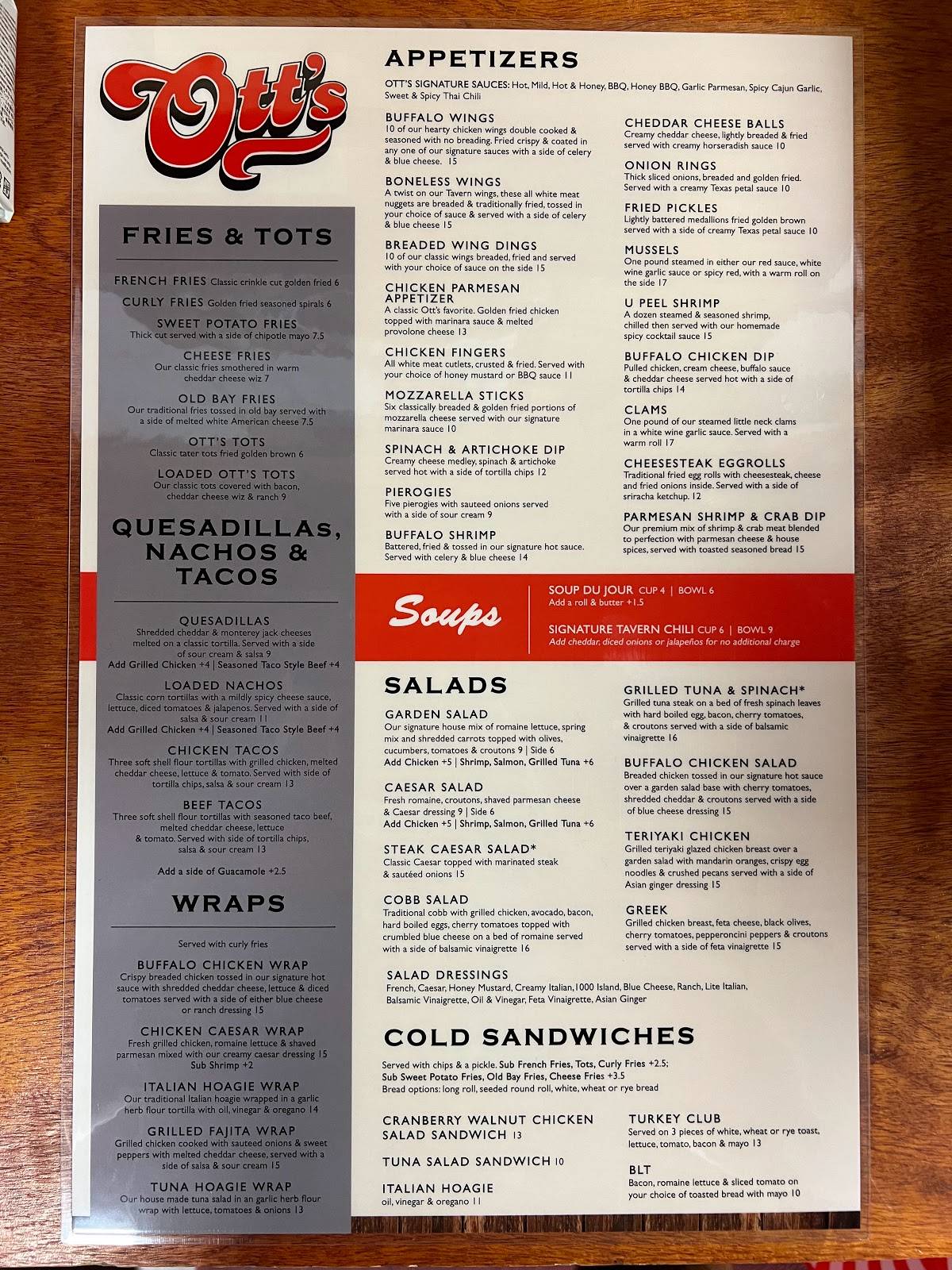 Menu at Ott's Tavern pub & bar, Delran