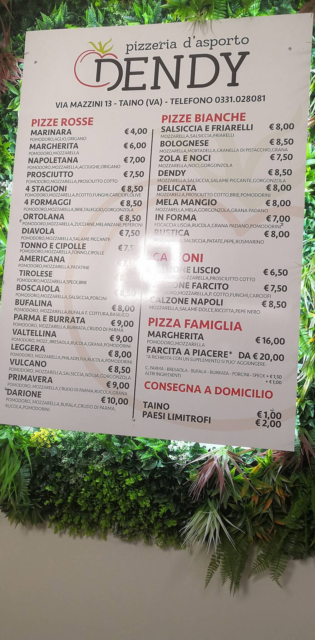 Menu at Dendy pizzeria d asporto, Taino