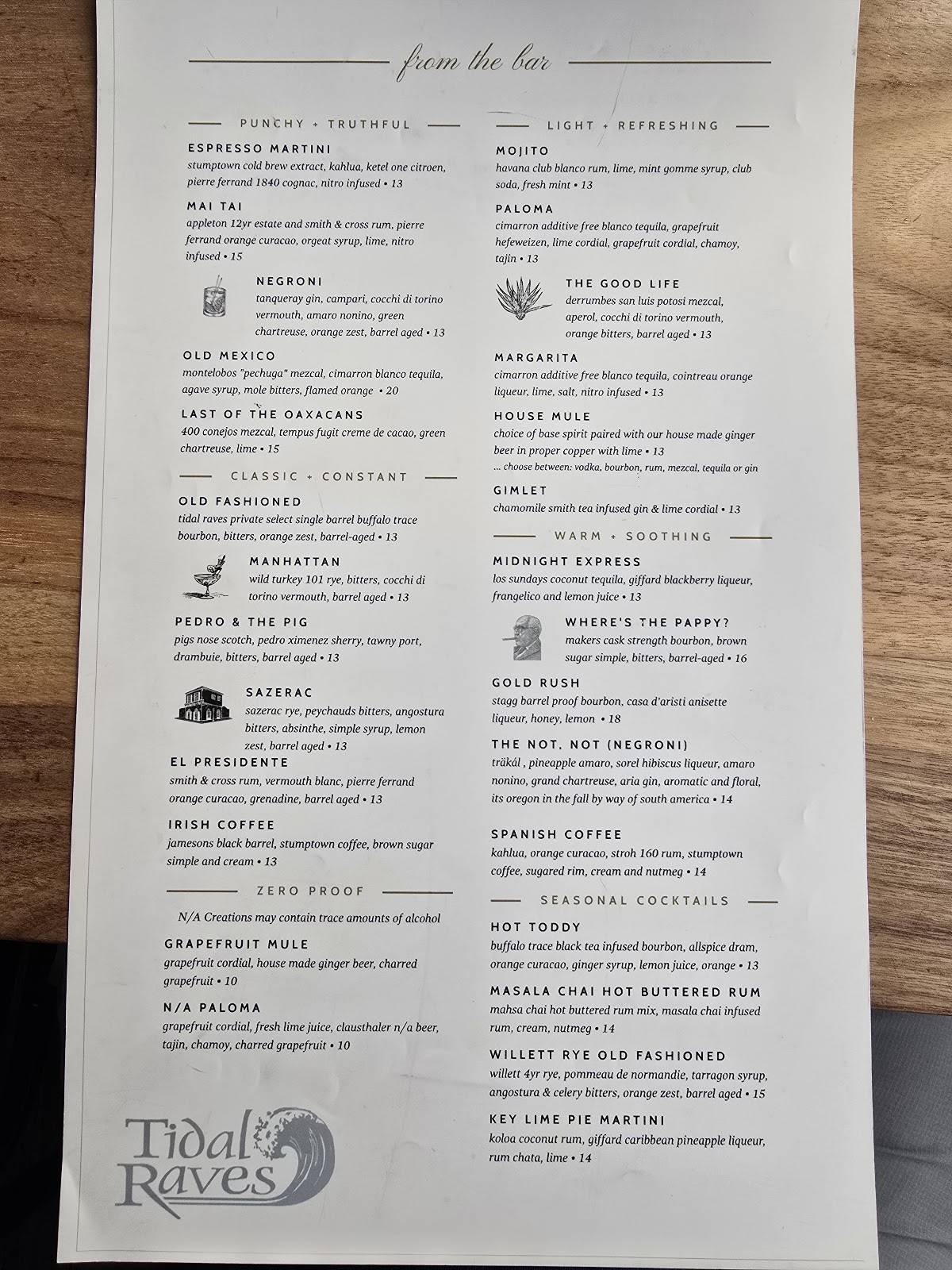 Menu at Tidal Raves Seafood Grill restaurant, Depoe Bay