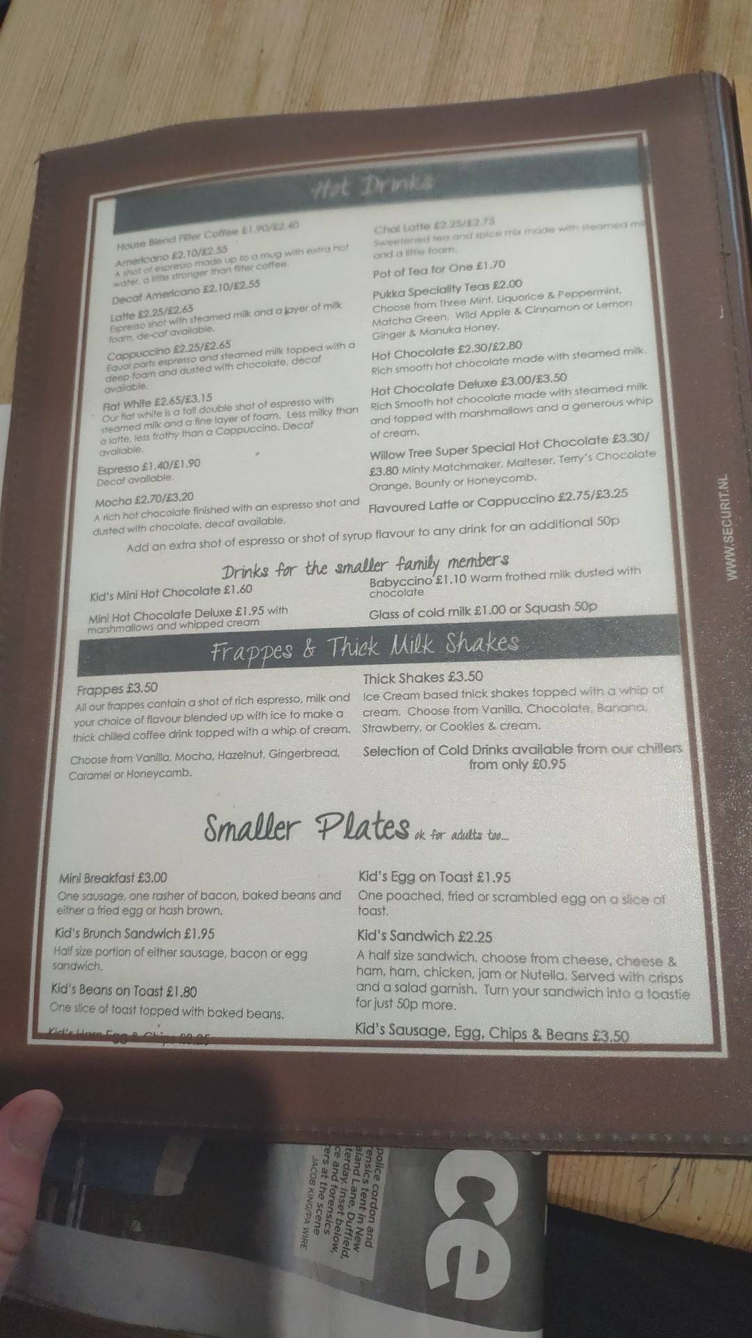 Menu at Willow Tree Tea Room cafe, Derby