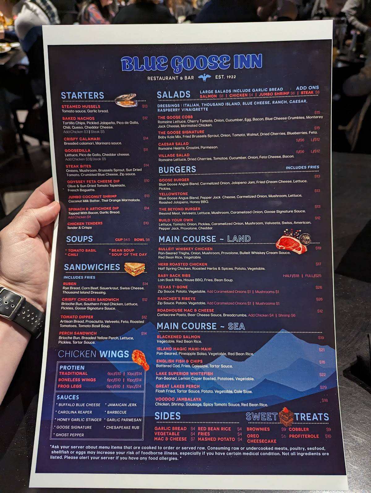 Menu at Blue Goose Inn pub & bar, Saint Clair Shores