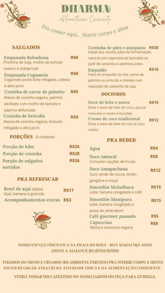 Menu em Dharma Alimentação Consciente restaurante, Imbituba