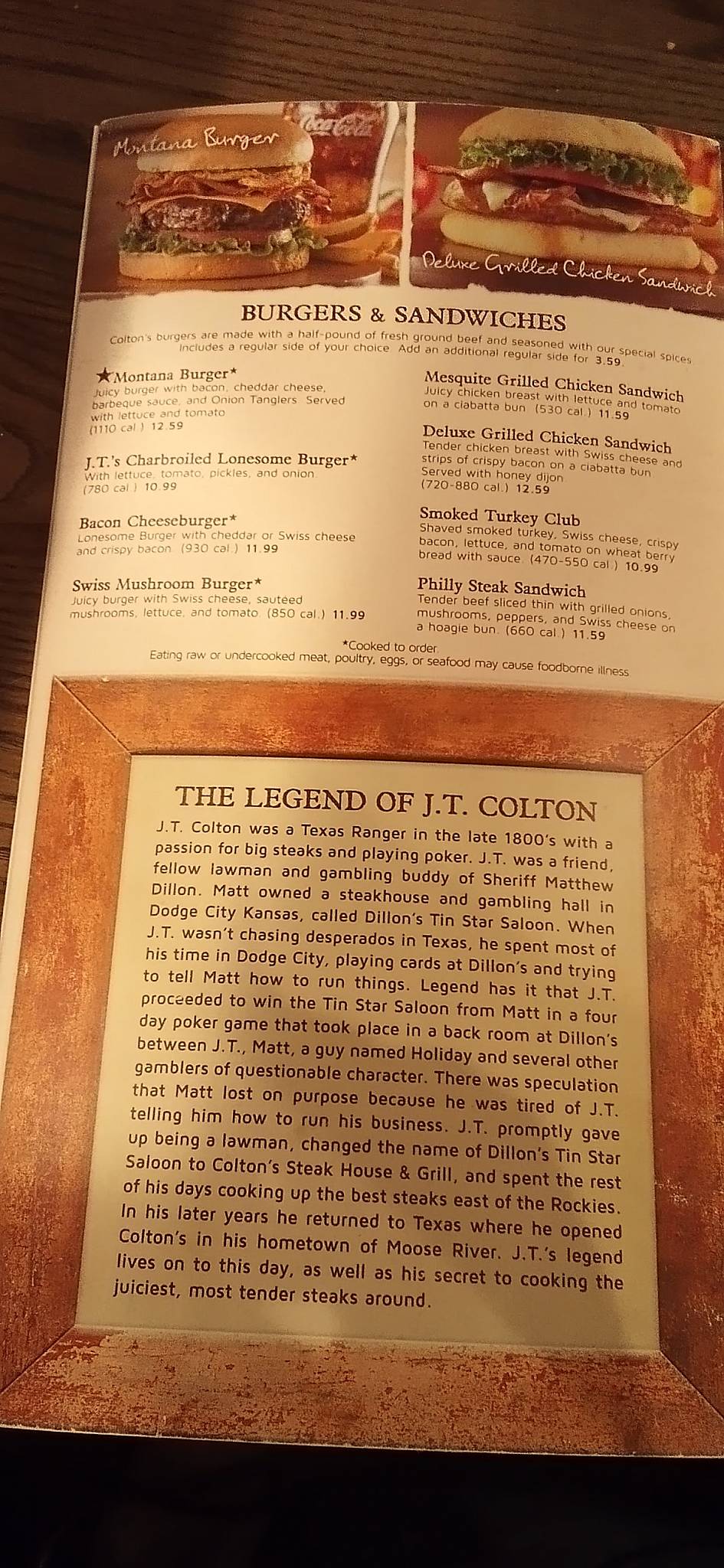 Menu at Colton's Steak House & Grill steakhouse, Dickson