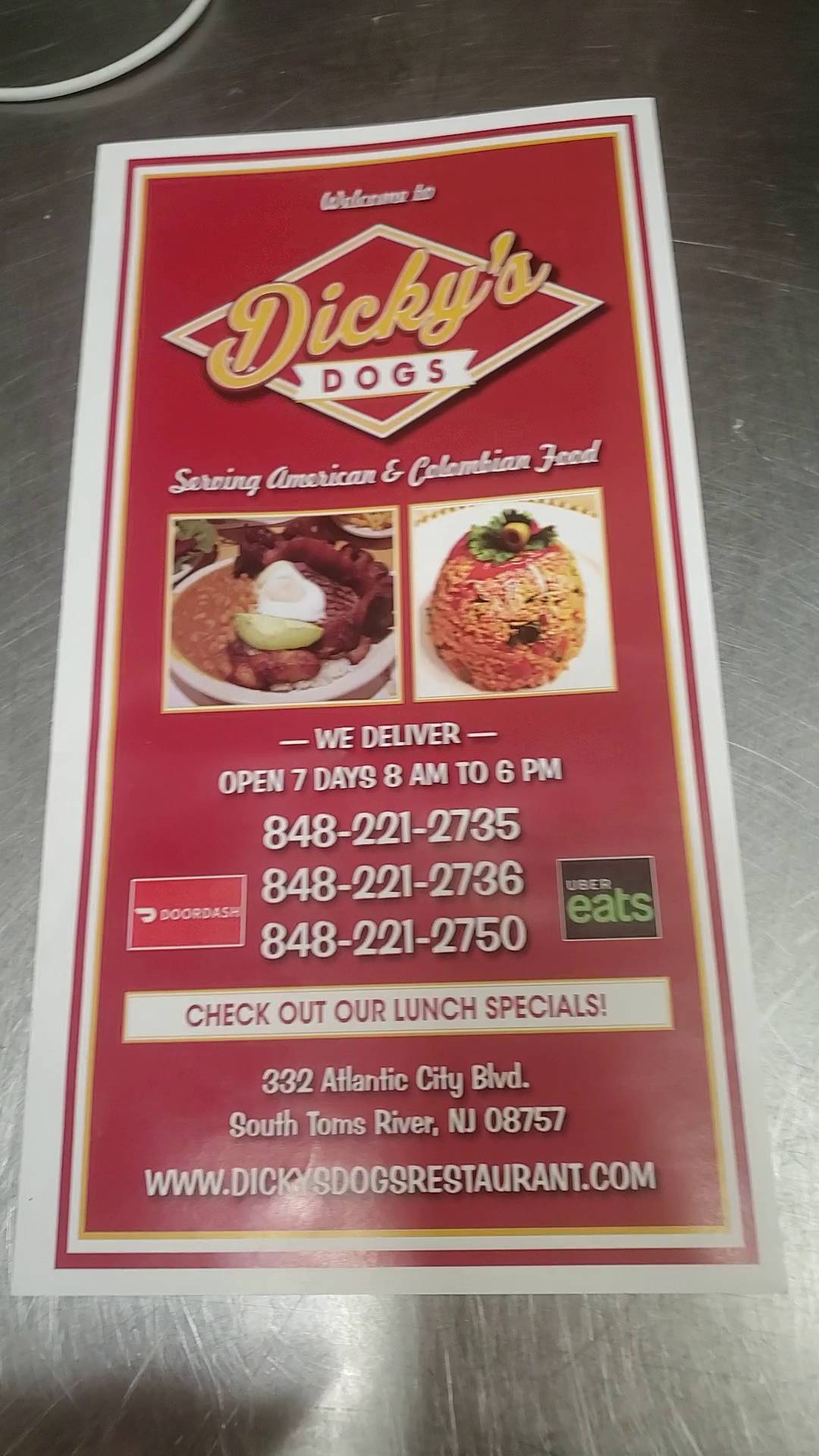 Menu at Dicky's Dogs restaurant, Toms River