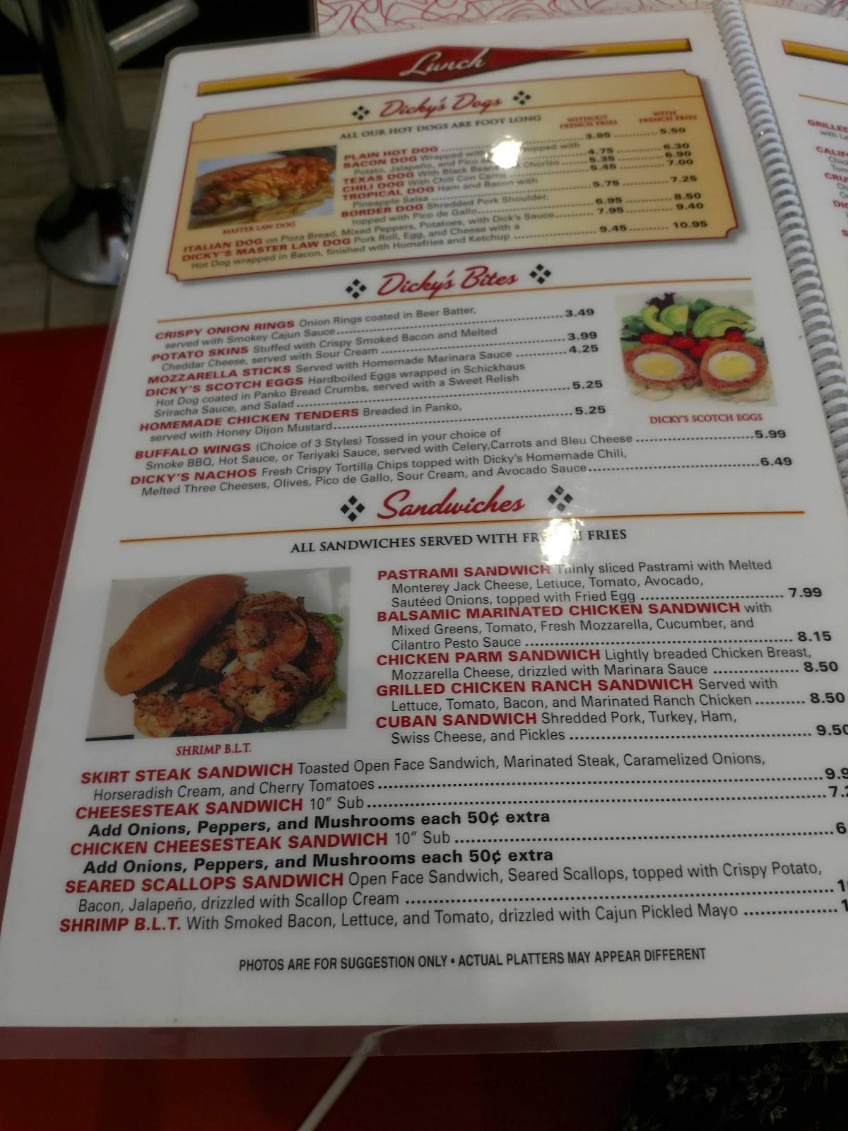 Menu at Dicky's Dogs restaurant, Toms River