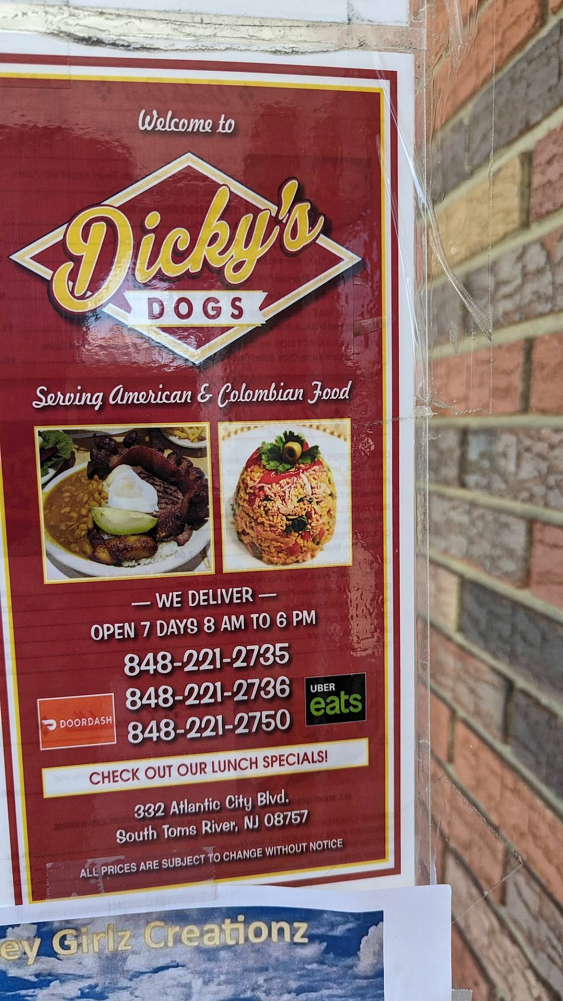 Menu at Dicky's Dogs restaurant, Toms River