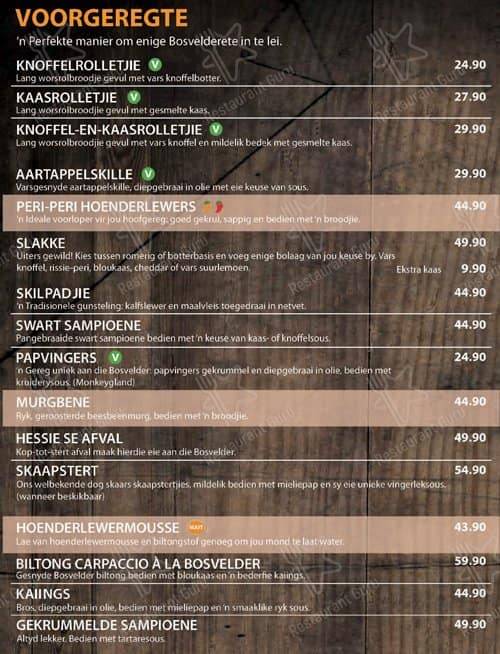 Menu at Bosvelder Pub & Restaurant, Centurion