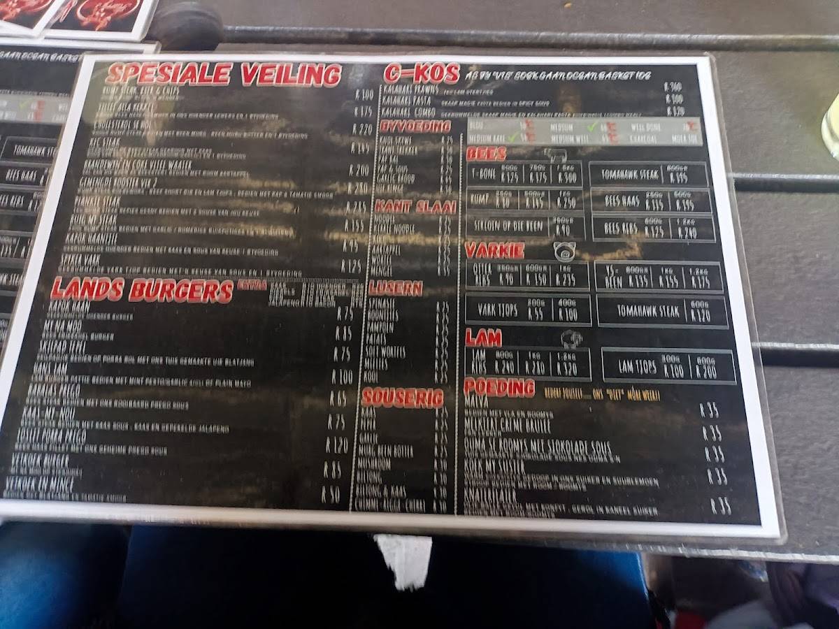 Menu at Die Veiling Pub & Grill, Vanderbijlpark