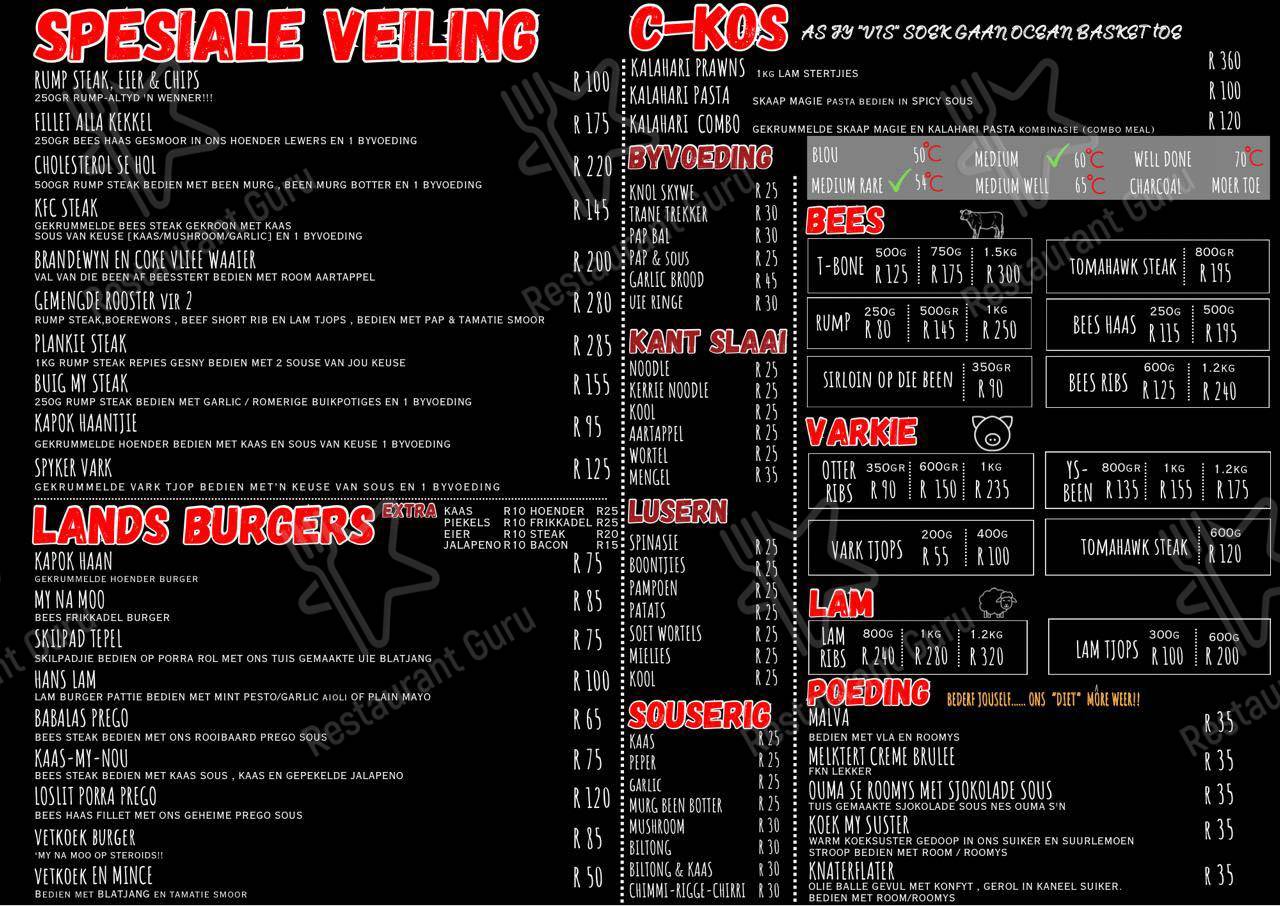 Menu at Die Veiling Pub & Grill, Vanderbijlpark