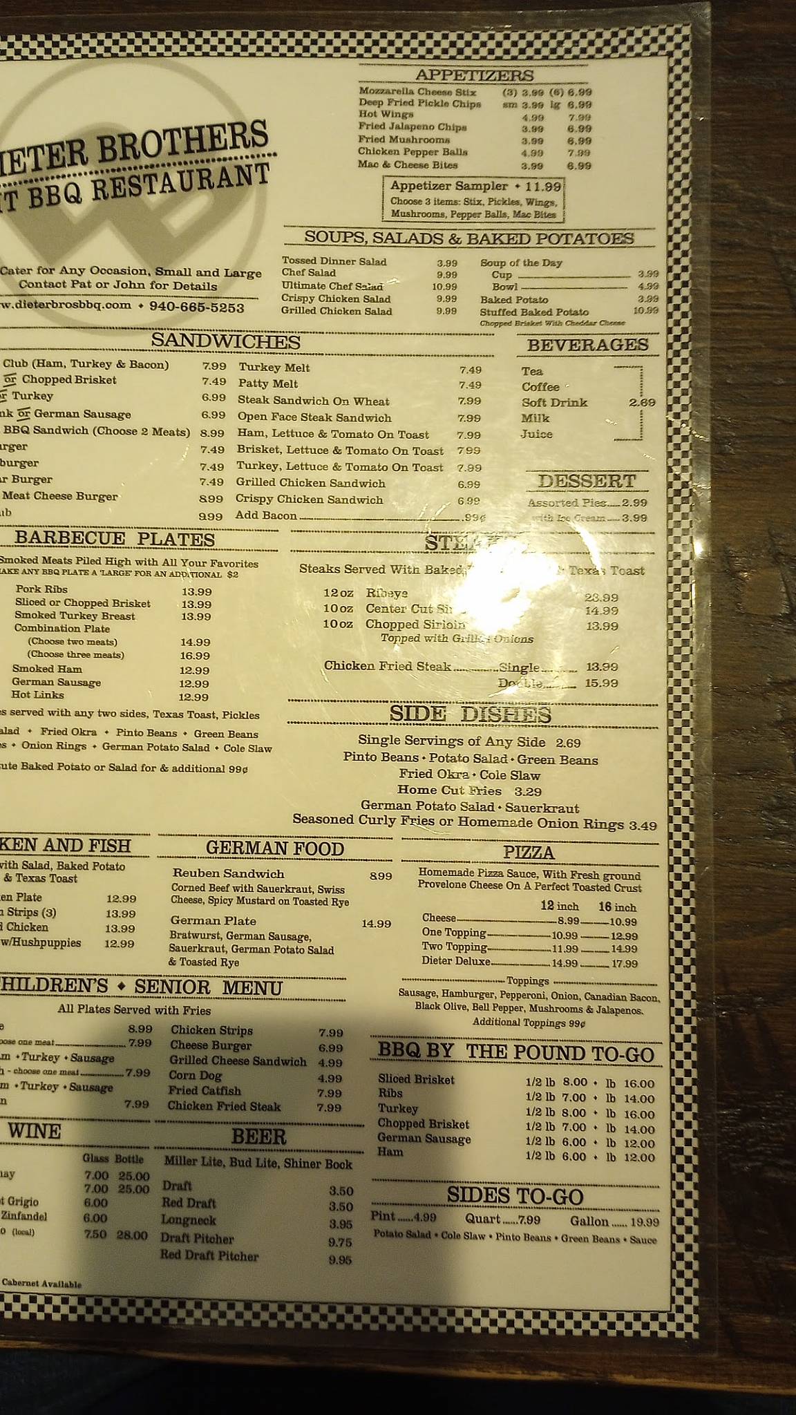 Menu at Dieter Brothers Restaurant, Lindsay, 401 US-82