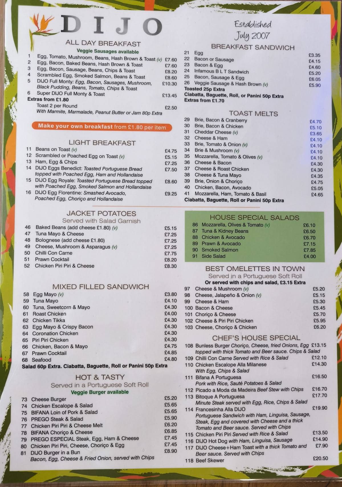 Menu at Dijo Cafe & Deli, Horley