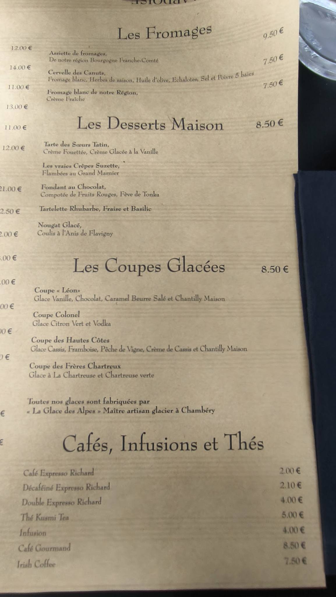 Menu au Chez Léon restaurant, Dijon, 20 Rue des Godrans