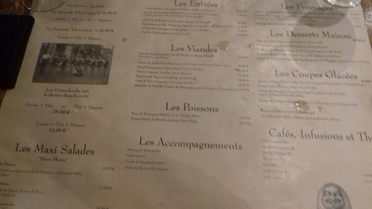 Menu au Chez Léon restaurant, Dijon, 20 Rue des Godrans
