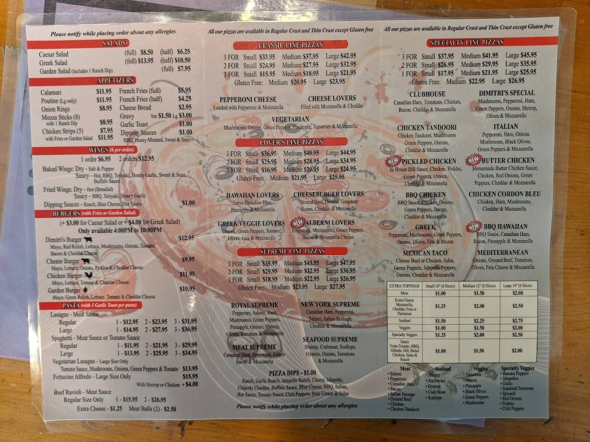 Menu at Dimitri's Restaurant, Port Alberni