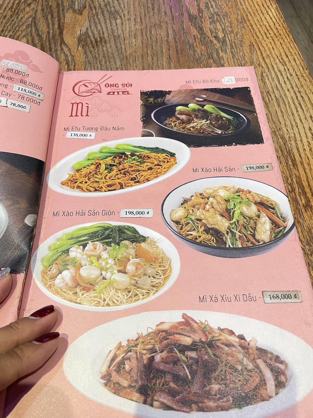 Menu at Ông Sủi Dimsum restaurant, Ho Chi Minh City