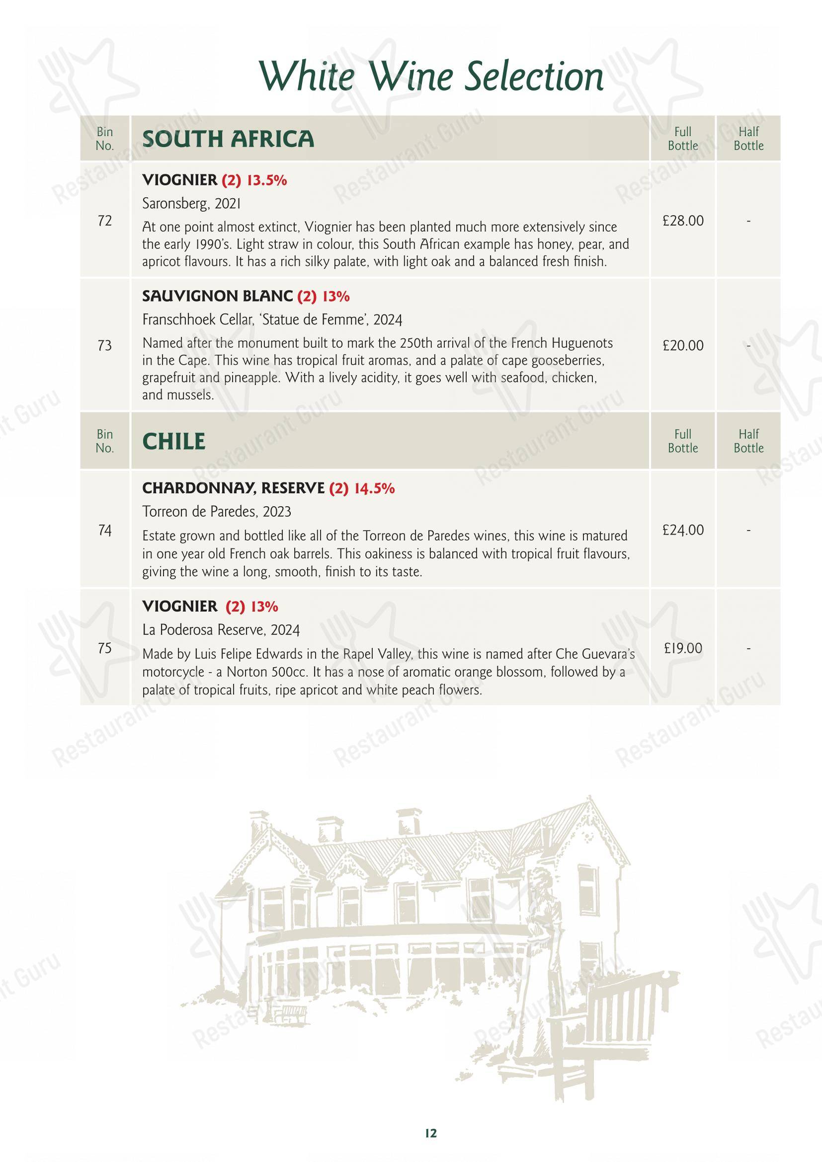 Menu at The Green Park Hotel restaurant, Pitlochry